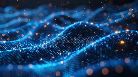 Abstract Blue Digital Wave With Glowing Particles Digital Network And Data Flow Concept Stock