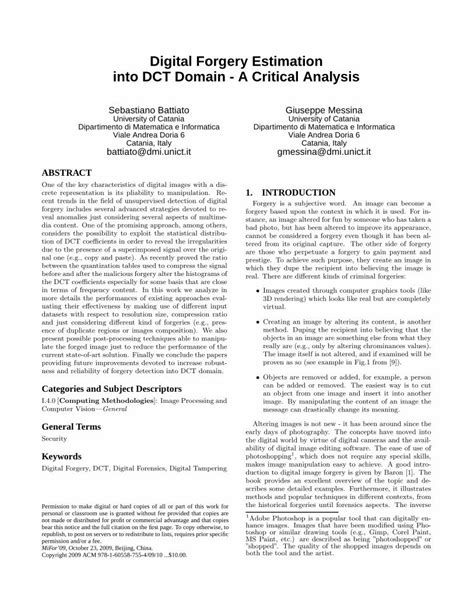 Pdf Digital Forgery Estimation Into Dct Domain A Critical Analysis