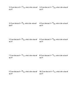 Problems Finding Cosecant Secant And Cotangent By Timothy Unkert