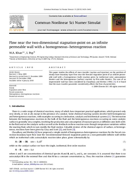 Pdf Flow Near The Two Dimensional Stagnation Point On An Infinite Permeable Wall With A