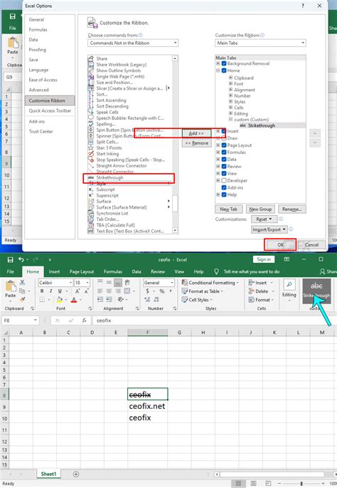 how to add strikethrough with the quick access toolbar