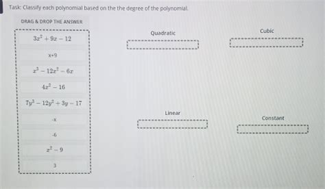 Solved Task Classify Each Polynomial Based On The The Degree Of The