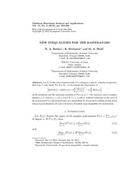 Pdf New Inequalities For The B Operators