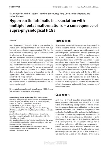 Pdf Hyperreactio Luteinalis In Association With Multiple Foetal Malformations A Consequence