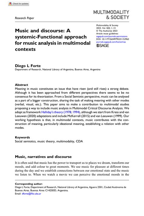 Pdf Music And Discourse A Systemic Functional Approach For Music Analysis In Multimodal Contexts