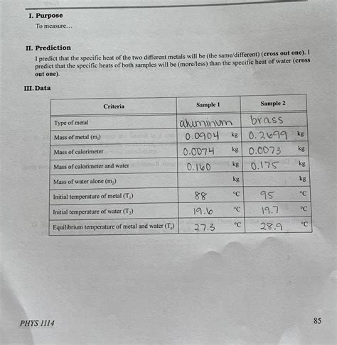 Experiment Specific Heat Objective To Determine Chegg
