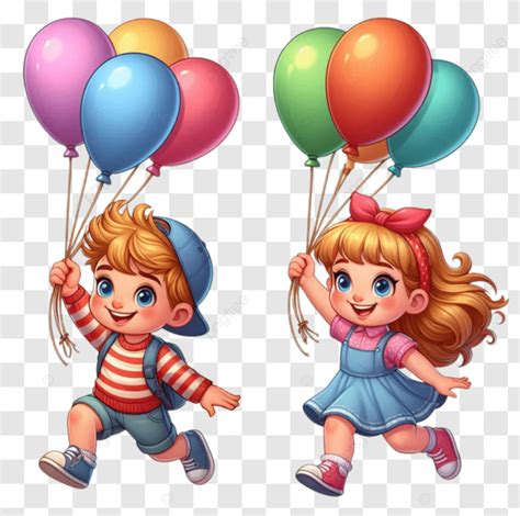 طفلان صغيران يلعبان بالبالونات الملونة كارتون لطيف طفل يحمل بالون عيد