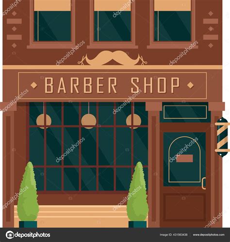 City Building Vintage Facade Barbershop Vector Illustration Cartoon