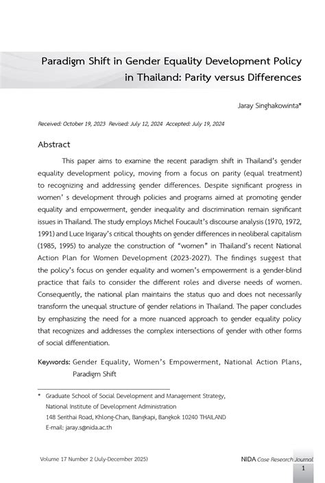 Paradigm Shift In Gender Equality Development Policy In Thailand