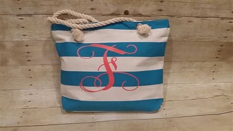 Monogrammed Beach Bag Grey And Red Beach Tote Grey And Red Etsy