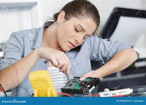 Woman Fixing Computer Hard Drive Stock Image Image Of Harware