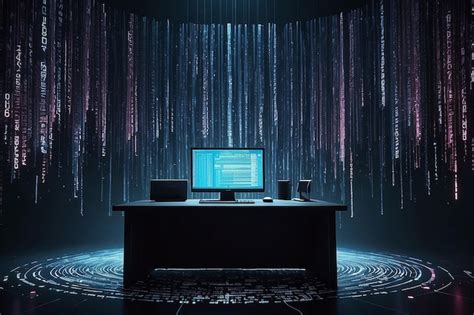 Premium Photo A Dark Room With Binary Code And Data Flowing In The