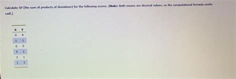 solved calculate sp the sum of products of deviations for