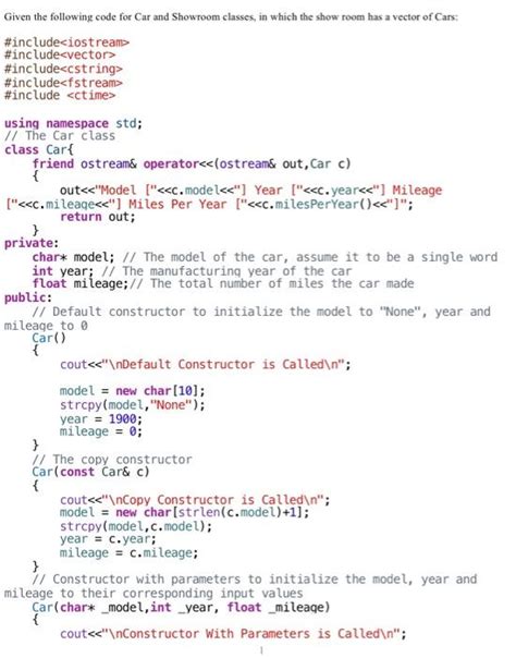 Solved Given The Following Code For Car And Showroom Chegg