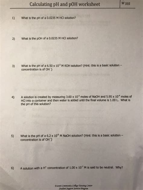 Calculating Ph Worksheet Printable Word Searches
