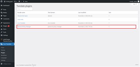 Password Policy Manager Plugin Language Translation