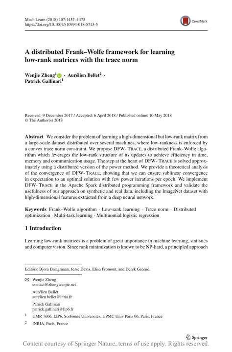 A Distributed Frank Wolfe Framework For Learning Low Rank Matrices With