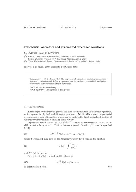 Pdf Exponential Operators And Generalized Difference Equations