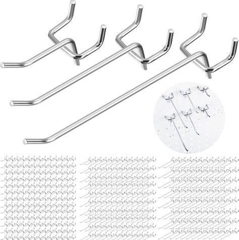Hicarer 200 Pcs Stainless Steel Pegboard Hooks Multiple Sizes Fit 1 4 Or 1 8