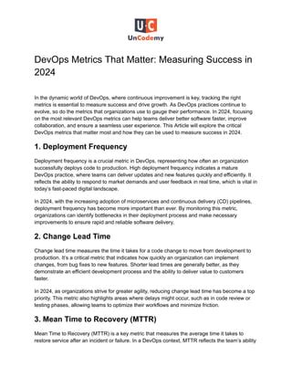 DevOps Metrics That Matter: Measuring Success in 2024 | PDF