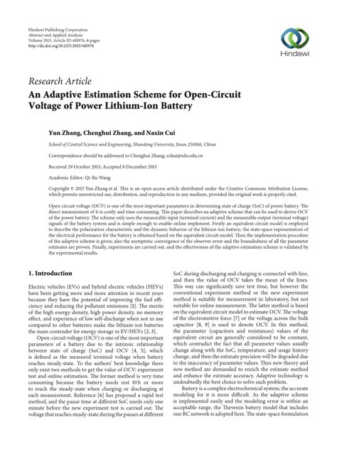 Pdf An Adaptive Estimation Scheme For Open Circuit Voltage Of Power