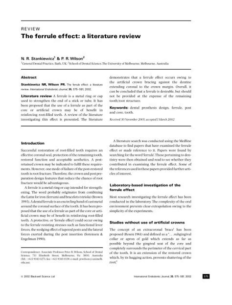 The Ferrule Effect A Literature Review Osteocom