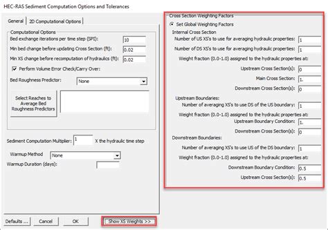 Cross Section Weighting Factors Default Recommended