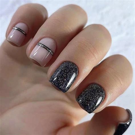24pcs Short Square False Nails With Jelly Adhesive Glitter Gradient
