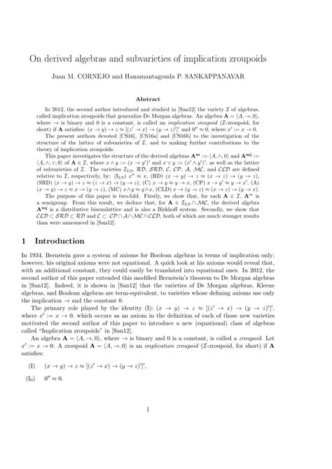 Pdf On Derived Algebras And Subvarieties Of Implication Zroupoids