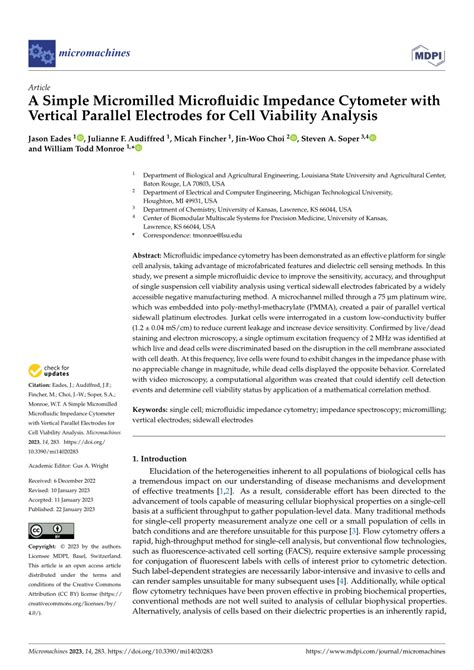 Pdf A Simple Micromilled Microfluidic Impedance Cytometer With Vertical Parallel Electrodes