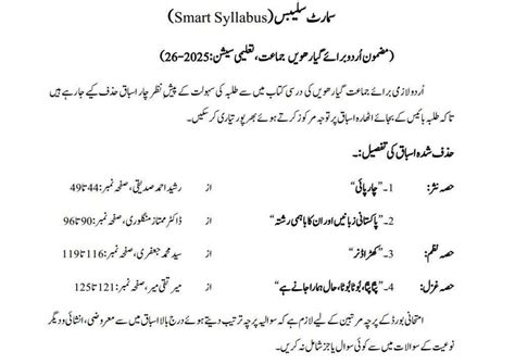 11th Class Urdu Notes Pdf New Syllabus 2025 27