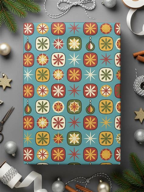 Midcentury Wrapping Paper Retro Design Holiday T Wrap Vintage Christmas Decoration Nostalgic