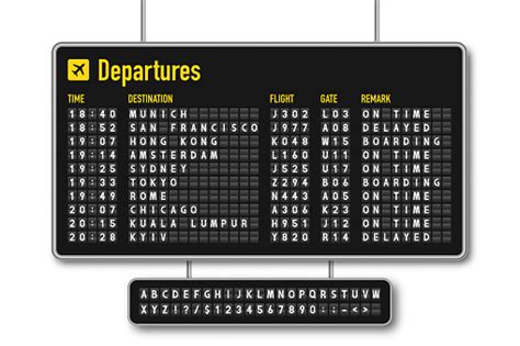 출발 및 도착 보드 항공사 점수 판 기계 분할 플랩 디스플레이 공항의 비행 정보 표시 시스템 숫자와 공항 스타일 알파벳 공항에 대한 스톡 벡터 아트 및 기타 이미지 Istock