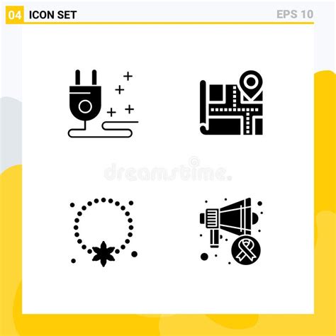 Mobile Interface Solid Glyph Set Of Pictograms Of Plug Ornament Map