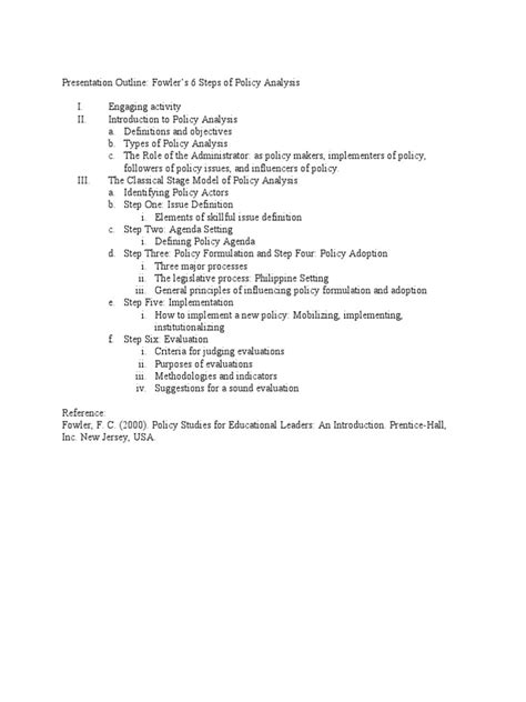 Fowlers 6 Steps Policy Analysis Pdf Career And Growth