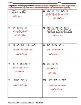 Adding And Subtracting Polynomials Worksheet By Maya Khalil TpT