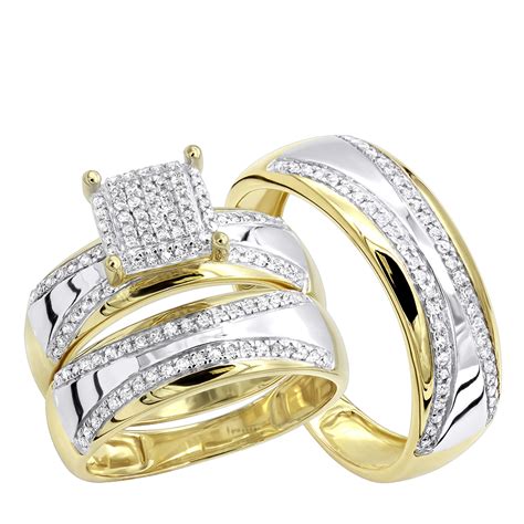 Two Tone 10k Gold Wedding Band And Engagement Ring Set Round Diamonds