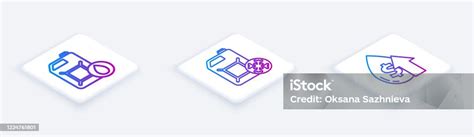 모터 기계 오일 부동액 캐니스터 및 오일 가격 상승에 대한 아이소 메트릭 라인 캐니스터를 설정합니다 흰색 사각형 버튼입니다 벡터