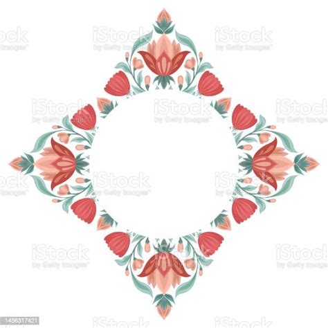 민속 예술 기하학적 꽃 만다라와 흰색 배경에 텍스트를 위한 장소가 있는 장식 프레임 꽃이 있는 벡터 라운드 식물 템플릿 0명에