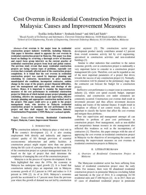 Cost Overrun In Residential Construction Pdf Economies Business