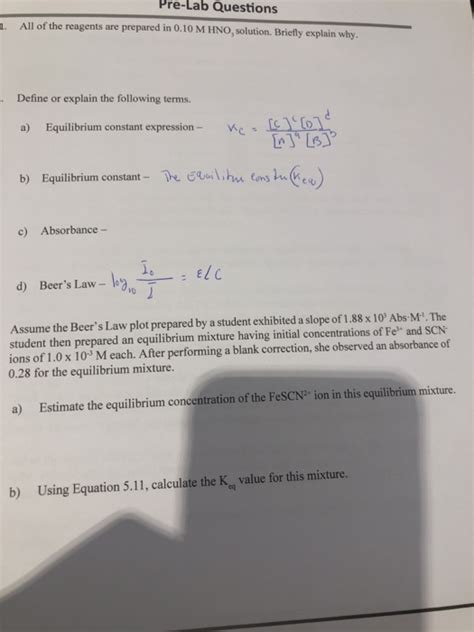 Pre-Lab Questions 1 All of the reagents are prepared | Chegg.com