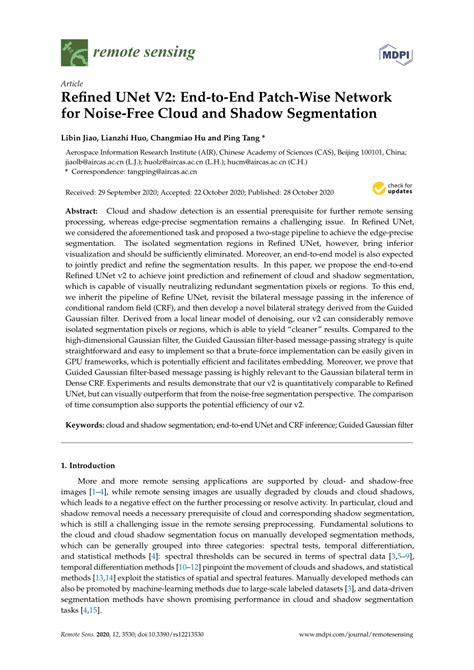 Pdf Refined Unet V2 End To End Patch Wise Network For Noise Free Cloud And Shadow Segmentation
