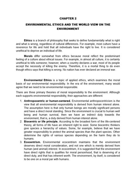 Chapter 2 Environmental Ethics And The World View On The Enviroment