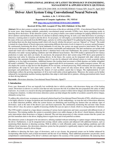 Pdf Driver Alert System Using Convolutional Neural Network