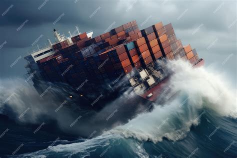 Navigating The Storm Cargo Ship Resilience Premium Ai Generated Image