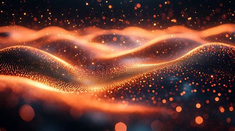 Abstract Glowing Orange Wave Particles Dark Background Digital Art Design Element Stock