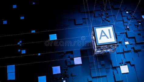 Futuristic Ai Chip Glowing Blue Digital Cube Technology Circuit Board Innovation Processor