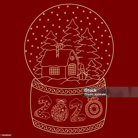 장난감 유리 스노우 글로브 와 집 문자 번호 2020 성인과 어린이를위한 색칠 공부 페이지 겨울 장식 패턴 눈송이 크리스마스 트리 눈사람 활 공 12월에 대한 스톡 벡터