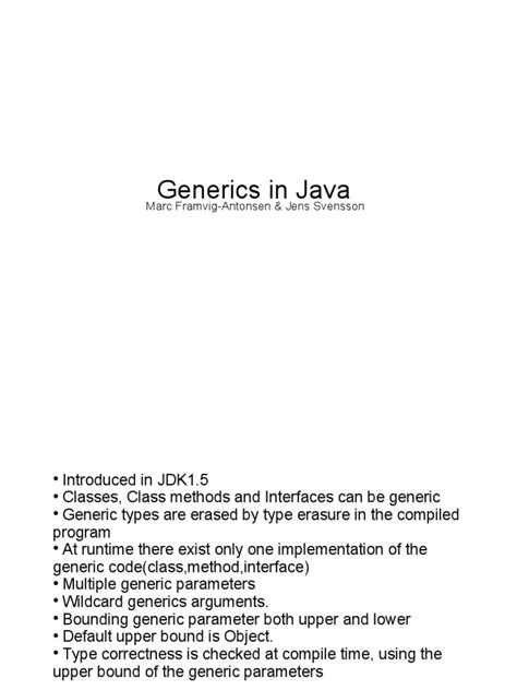 Generics In Java Marc Framvig Antonsen And Jens Svensson Pdf Parameter Computer Programming
