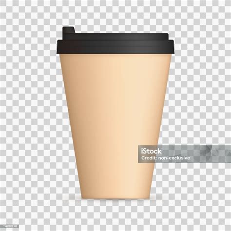 블랙 뚜껑이 있는 커피 캡 모의 업 로고 또는 텍스트 공간 빈 머그잔 템플릿 벡터 일러스트 레이 션에 고립 된 투명 한 배경